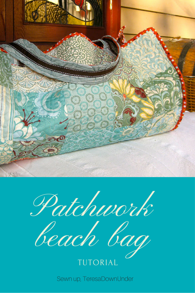 Patchwork beach bag using 5 inch charm squares – teresadownunder.com