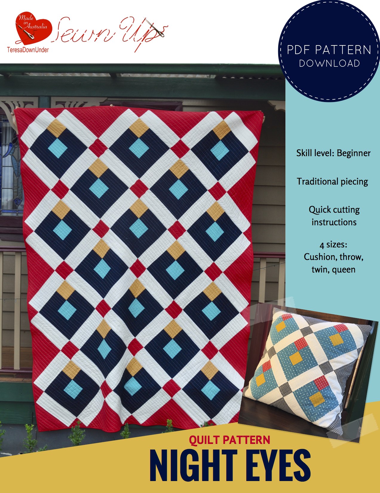 Quilt pattern: Night eyes – PDF download – teresadownunder.com