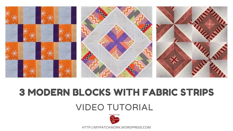 Three quilt blocks with fabric strips video tutorial – Sewn Up